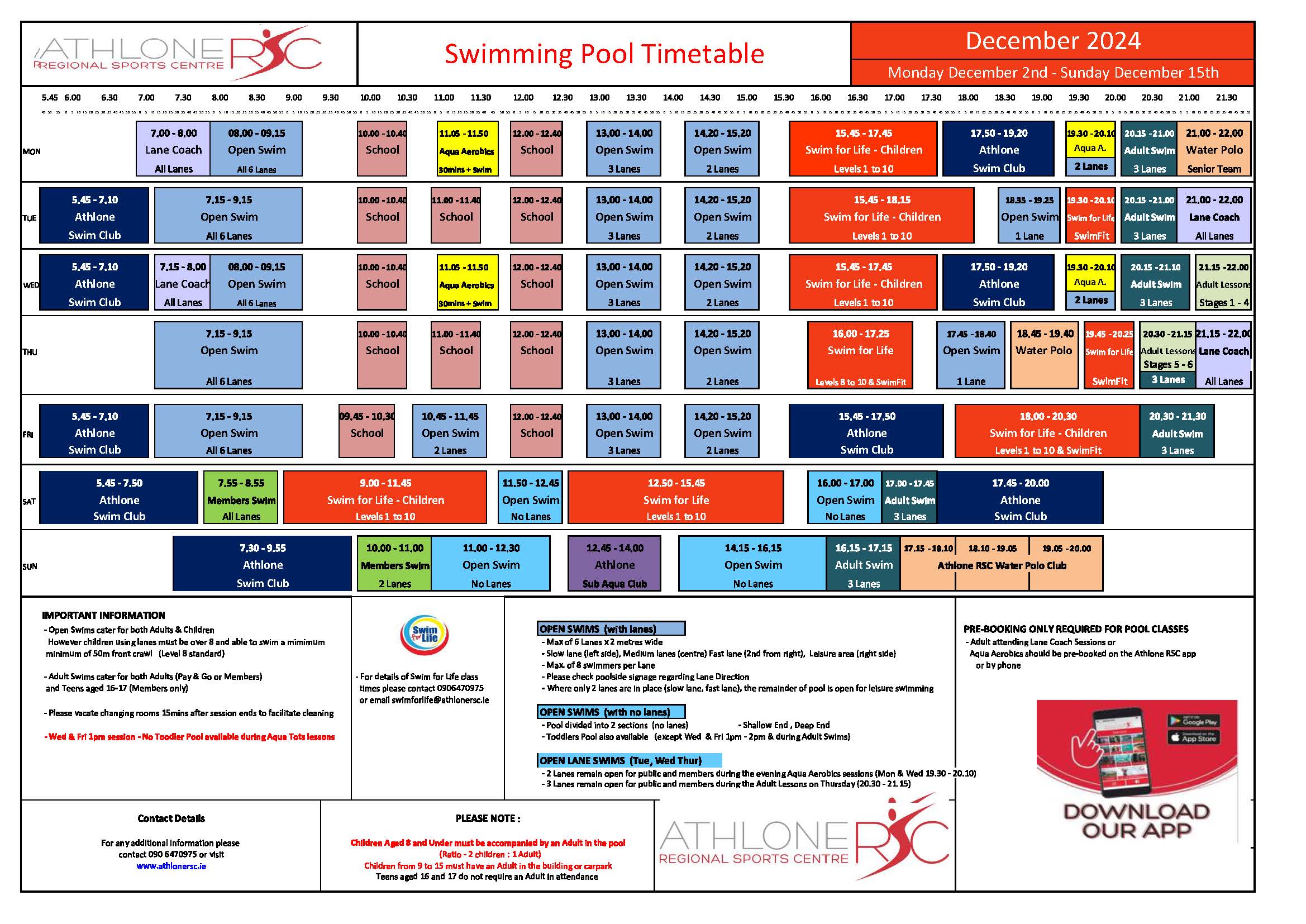 Athlone Regional Sports Centre Swimming Timetable | Swimming Athlone ...