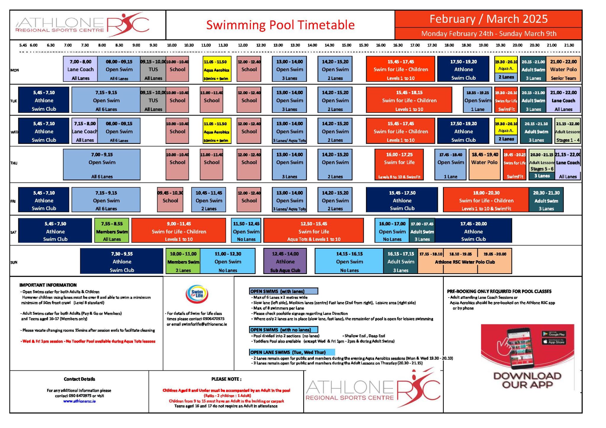 Athlone Regional Sports Centre Swimming Timetable | Swimming Athlone ...